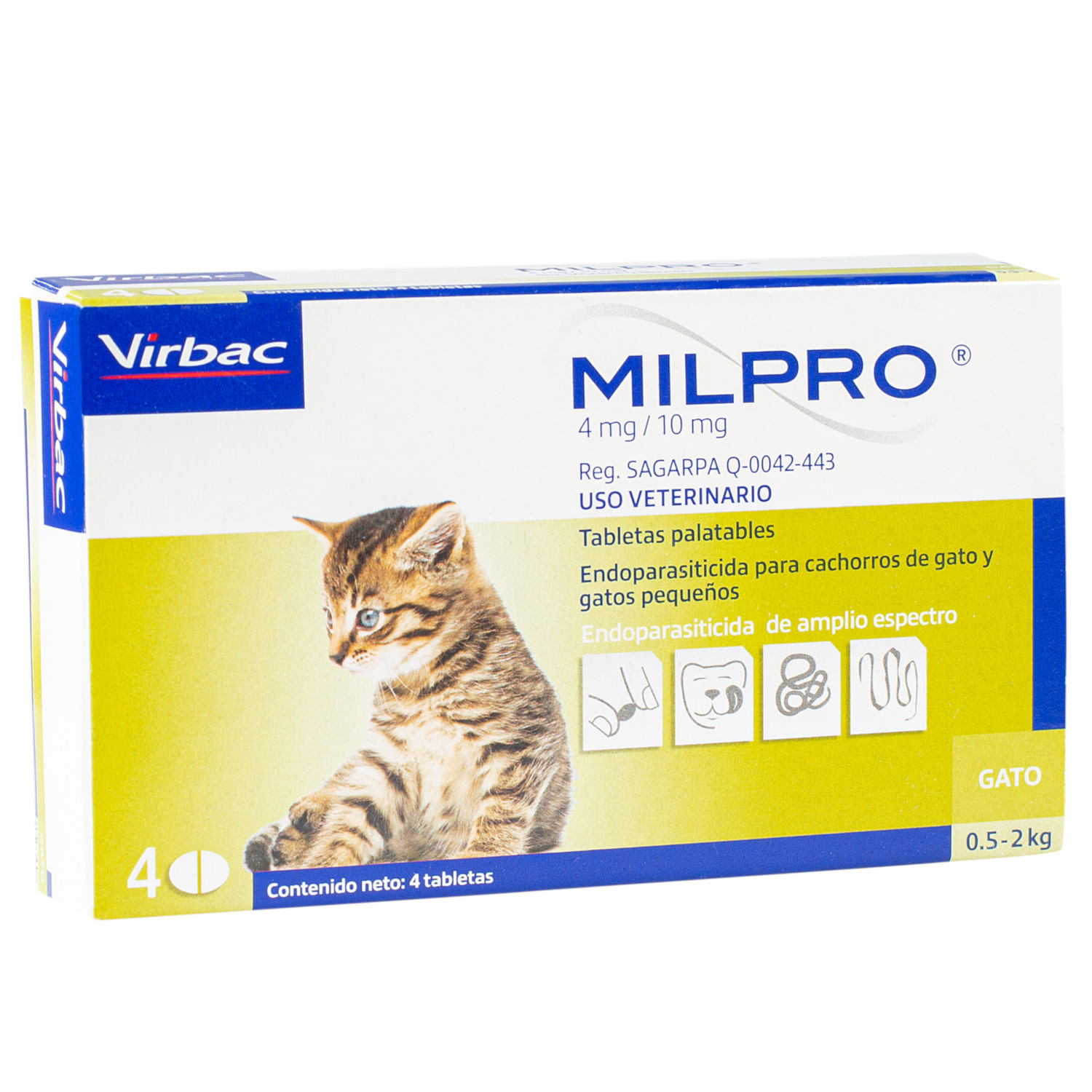 Desparasitante Milpro Gato Cachorro (Menos de 2Kg) - 4 unidades.